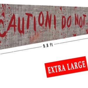 Extra Large Halloween Banner, Halloween Decoration Party Supplies, Funny Halloween Terror Bloody Banner, Haunted House Decoration - Caution Do Not Enter (9.8 x 1.6 feet)