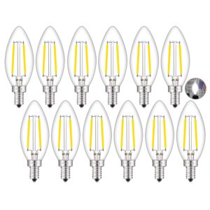 crlight led candelabra bulb 5000k daylight white, 25w equivalent 250 lm, 2w led chandelier light bulbs, e12 vintage edison b11 clear glass candle bulbs, non-dimmable version, 12 pack