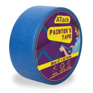 atack professional blue painter's tape, 2" x 60 yards (single roll), sharp edge line technology - produces sharp lines and residue-free artisan grade clean release wall trim tape