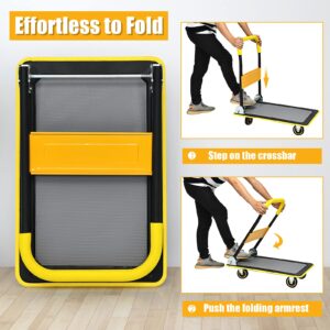 Goplus Folding Platform Cart, 330LBS Rolling Flatbed Cart Hand Platform Truck Push Dolly for Loading, Yellow