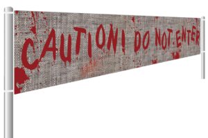 extra large halloween banner, halloween decoration party supplies, funny halloween terror bloody banner, haunted house decoration - caution do not enter (9.8 x 1.6 feet)