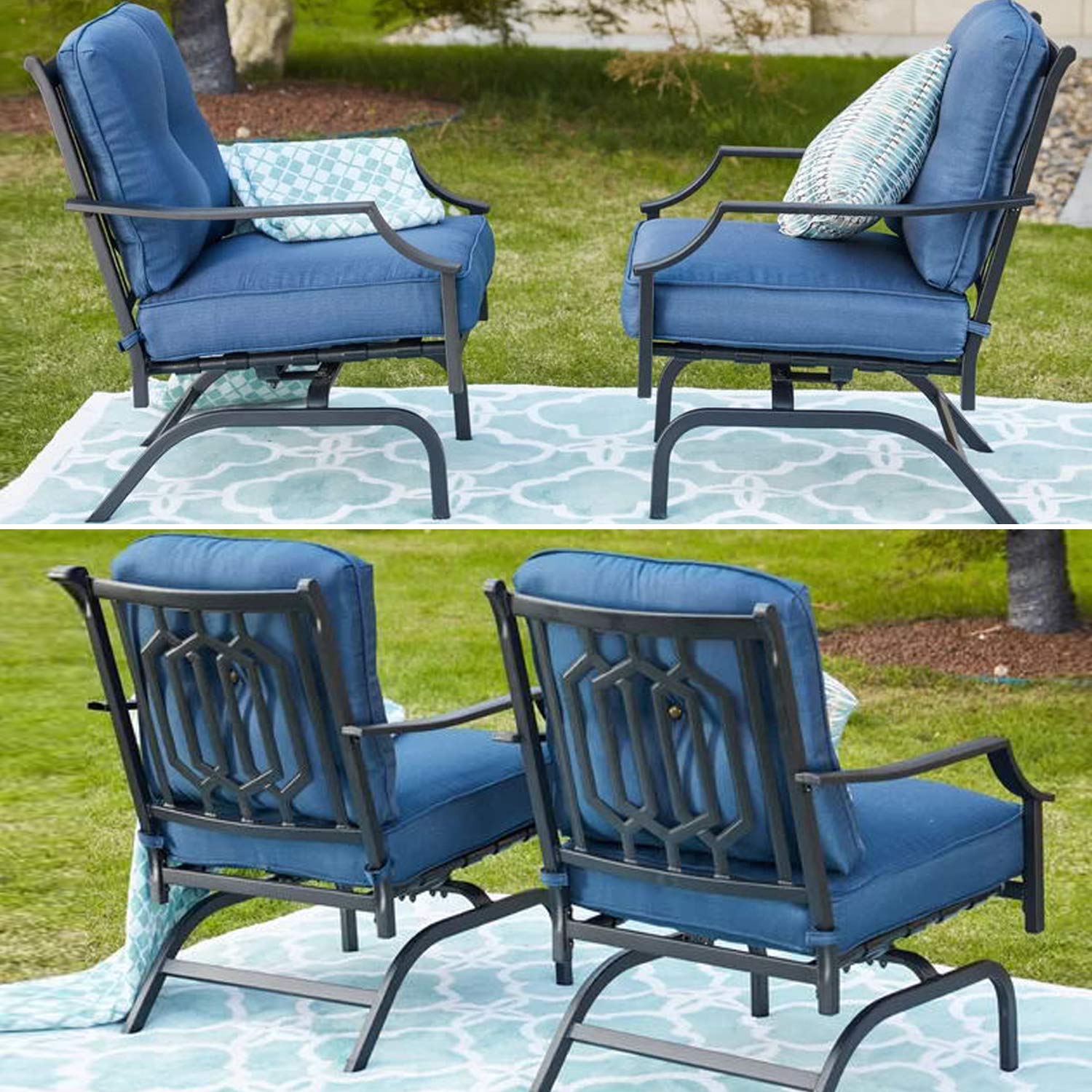 Top Space Bistro Table Set Patio Conversation Set Bar Stools,Metal Outdoor Furniture with 2 Chairs and 1 Coffee Table (Blue)