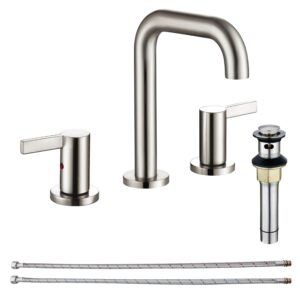 rkf bathroom faucets for sink 3 hole brushed nickel 8 inch widespread bathroom sink faucet with drain double lever handle faucet bathroom vanity faucet basin mixer tap faucet with hose&deck cwf028-bn