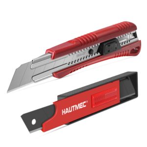 hautmec 25mm extra heavy-duty utility knife with 10pcs blades set, snap-off retractable box cutter, auto-lock mechanism, sturdy body ht0095-kn