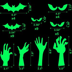 Outus 41 Pieces Halloween Glowing in The Dark Window Stickers Luminous Wall Stickers Set with Peeping Eyes Bat Ghost Design for Halloween Decoration, Various Styles