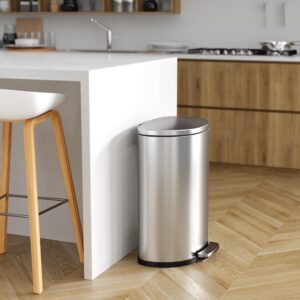 iTouchless 13.2 Gallon Step Trash Can with Odor Control System Stainless Steel, Semi-Round, 50 Liter Garbage Bin for Kitchen, Office, Home-Silent and Gentle Open/Close, Space Saving, SoftStep 13 Gal