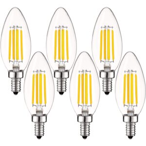 luxrite vintage candelabra led bulb 60w equivalent, 550 lumens, 3000k soft white, led chandelier light bulbs 5w, dimmable, clear glass, filament led candle bulbs, ul listed, e12 base (6 pack)