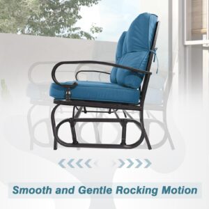 Oakmont Outdoor Glider Rocking Bench 2 Person Patio Loveseat Steel Frame Furniture Set for Patio, Garden, Yard, Porch with Resistant Cushions (Peacock Blue)