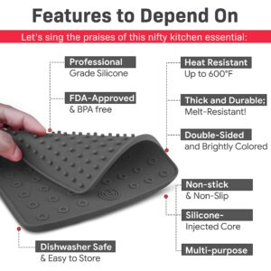 Premium Silicone Pot Holder for Pots/Pans | Multipurpose Trivets | Hot Pad, Spoon Rest, Coaster and More | 2 Pads | Featuring Heat Resistant Core Tech | UpGood Pro Series (Cool Kitchen Tools, Grey)