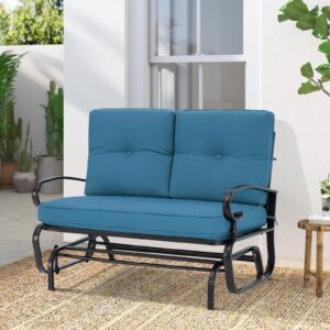 Oakmont Outdoor Glider Rocking Bench 2 Person Patio Loveseat Steel Frame Furniture Set for Patio, Garden, Yard, Porch with Resistant Cushions (Peacock Blue)