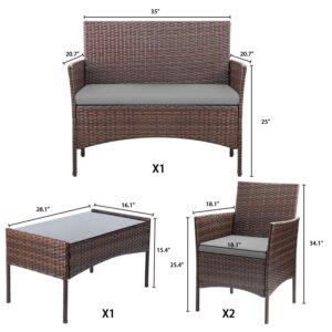 Homall 4 Pieces Patio Rattan Chair Wicker, Outdoor Indoor Use Backyard Porch Garden Poolside Balcony Furniture Sets (Grey)