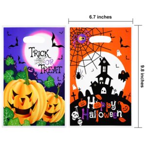 100 Pieces Halloween Plastic Bags Candy Gift Bags Trick or Treat Bags Jack O Lantern Pumpkin Treat Bags for Halloween Party Favor