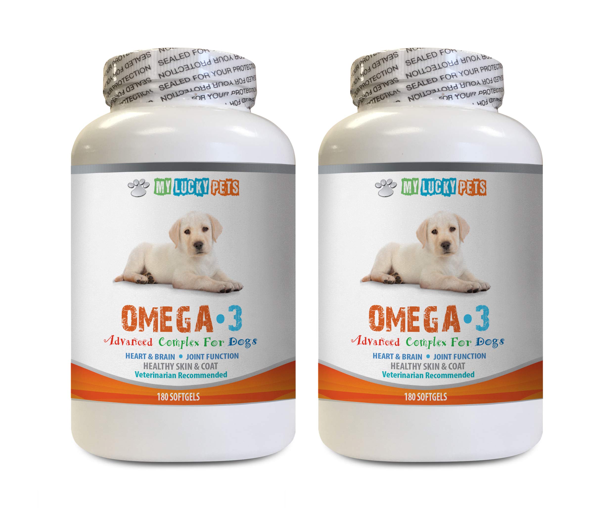 MY LUCKY PETS LLC Dog Skin and Coat Supplements - Dog Omega 3 Fatty ACIDS - Fish Oil - Best Heart Brain Skin and Joint Health - Vet Recommended - Dog Fish Oil Omega 3-2 Bottles (360 Softgels)