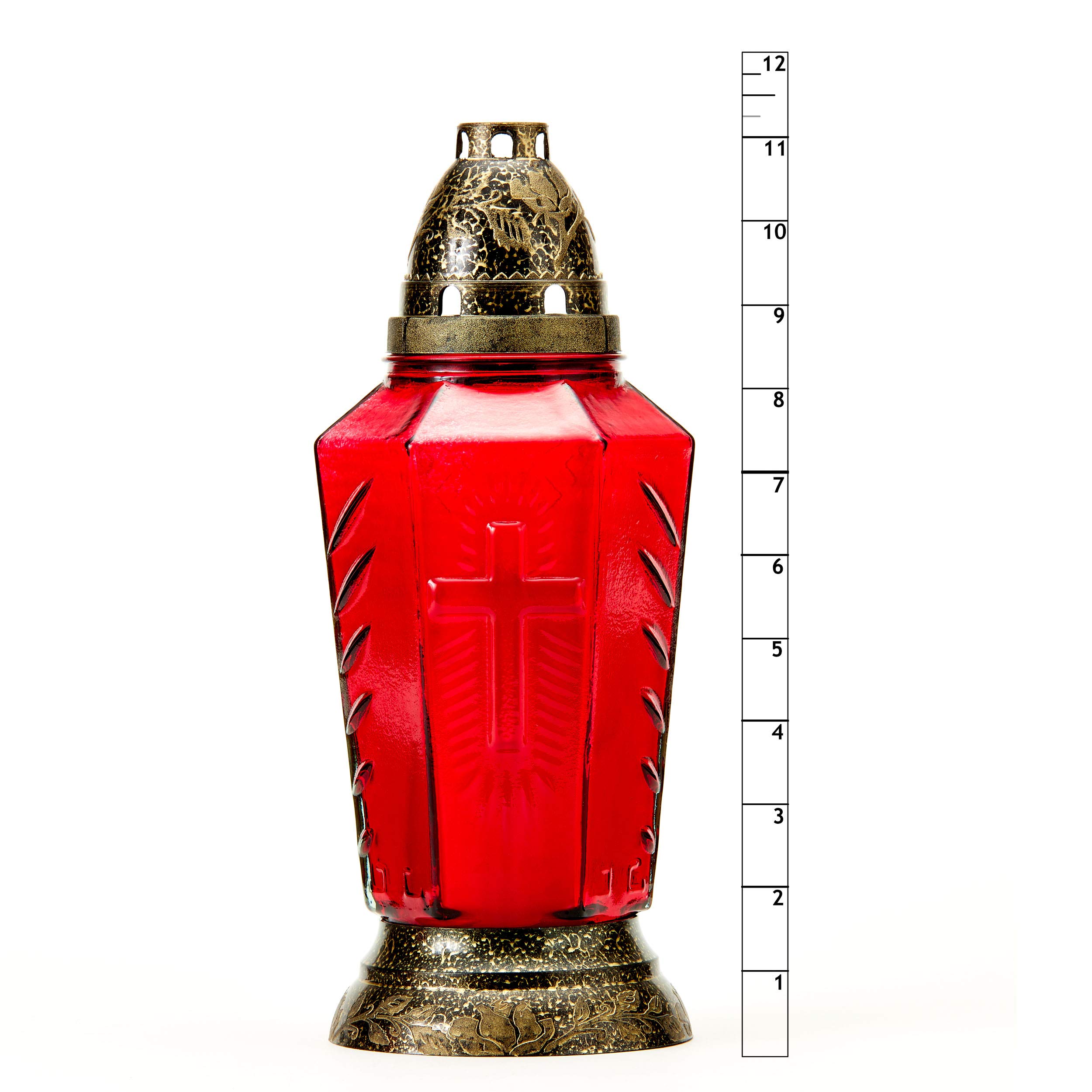 Taultic Lights Cemetery Memorial Candle | Heat Resistant Plastic Top and Base | Remembrance Decorations for Grave | Red Glass Lantern Eternal Candle Holder for Loss of Loved One | Outdoor and Indoor