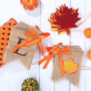 3 Pieces Happy Fall Banner Thankful Banner Give Thanks Banner and Felt Fall Leaves Garland Banner for Fall Thanksgiving Decoration (Style Set 1)