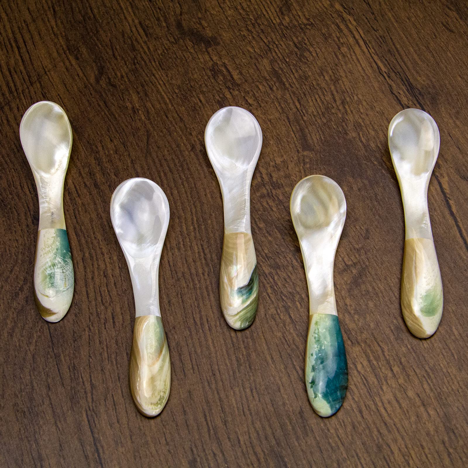 DUEBEL Mother of Pearl Caviar Spoons, 4' Luxury Handmade Spoons for Caviar/Shrimp/Egg/Icecream Serving (5pcs)