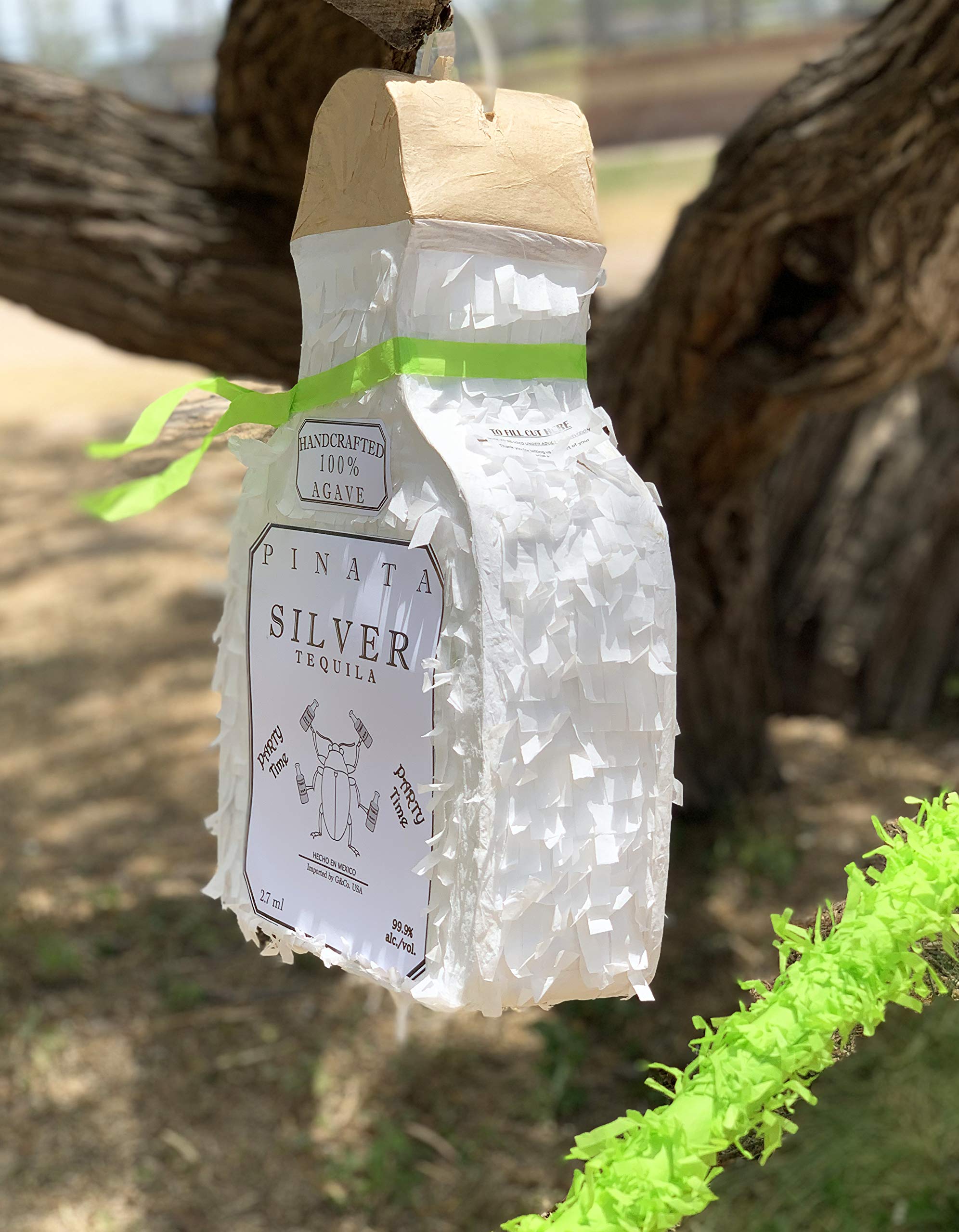 White Tequila Bottle Piñata with Stick - 17.5" x 10.5" x 3.5" Perfect for Party Decorations, Photo Prop, Birthday, Funny Anniversary, 21 birthday - Fits candy/favors