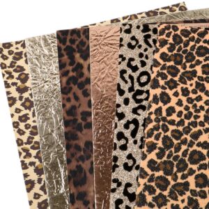 David angie Leopard Printed Faux Leather Sheet Metallic Burst Crack Synthetic Leather Fabric Assorted 6 PCS 7.7" x 12.9" (20 cm x 33 cm) for Hair Accessories DIY Crafts Making (Leopard Pattern B)