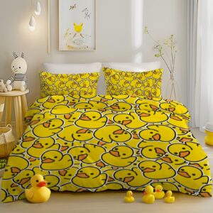 arightex duvet cover sets yellow rubber duck pattern bedding sets 3 pieces cute comforter cover set super soft bedspread for kids teens adults (queen)