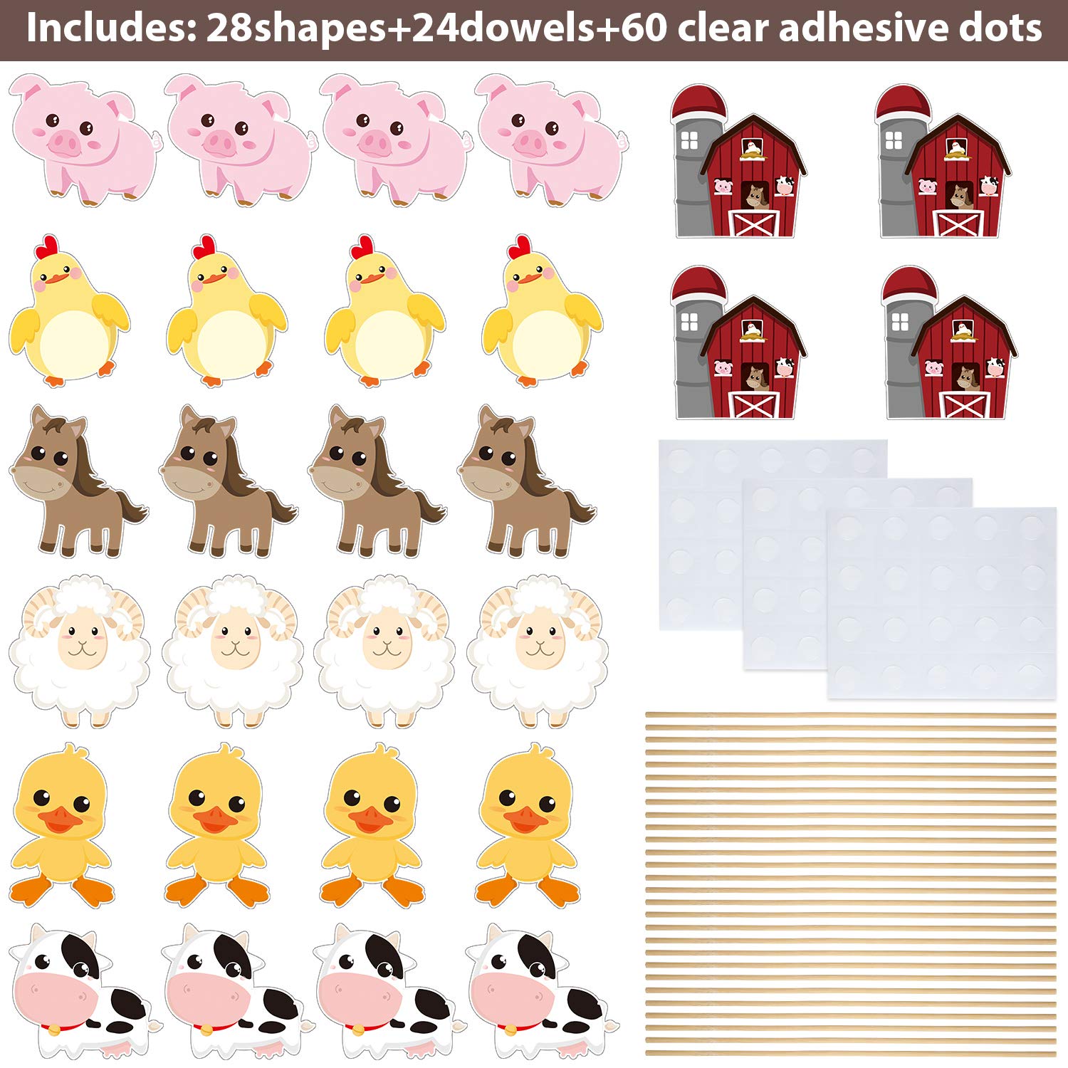 Blulu 28 Pieces Farm Animal Party Decorations Farm Animals Centerpiece Sticks Animals Cutouts Table Toppers for Theme Party Birthday Party Baby Shower Supplies (Farm Animal)