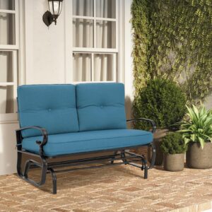 Oakmont Outdoor Glider Rocking Bench 2 Person Patio Loveseat Steel Frame Furniture Set for Patio, Garden, Yard, Porch with Resistant Cushions (Peacock Blue)