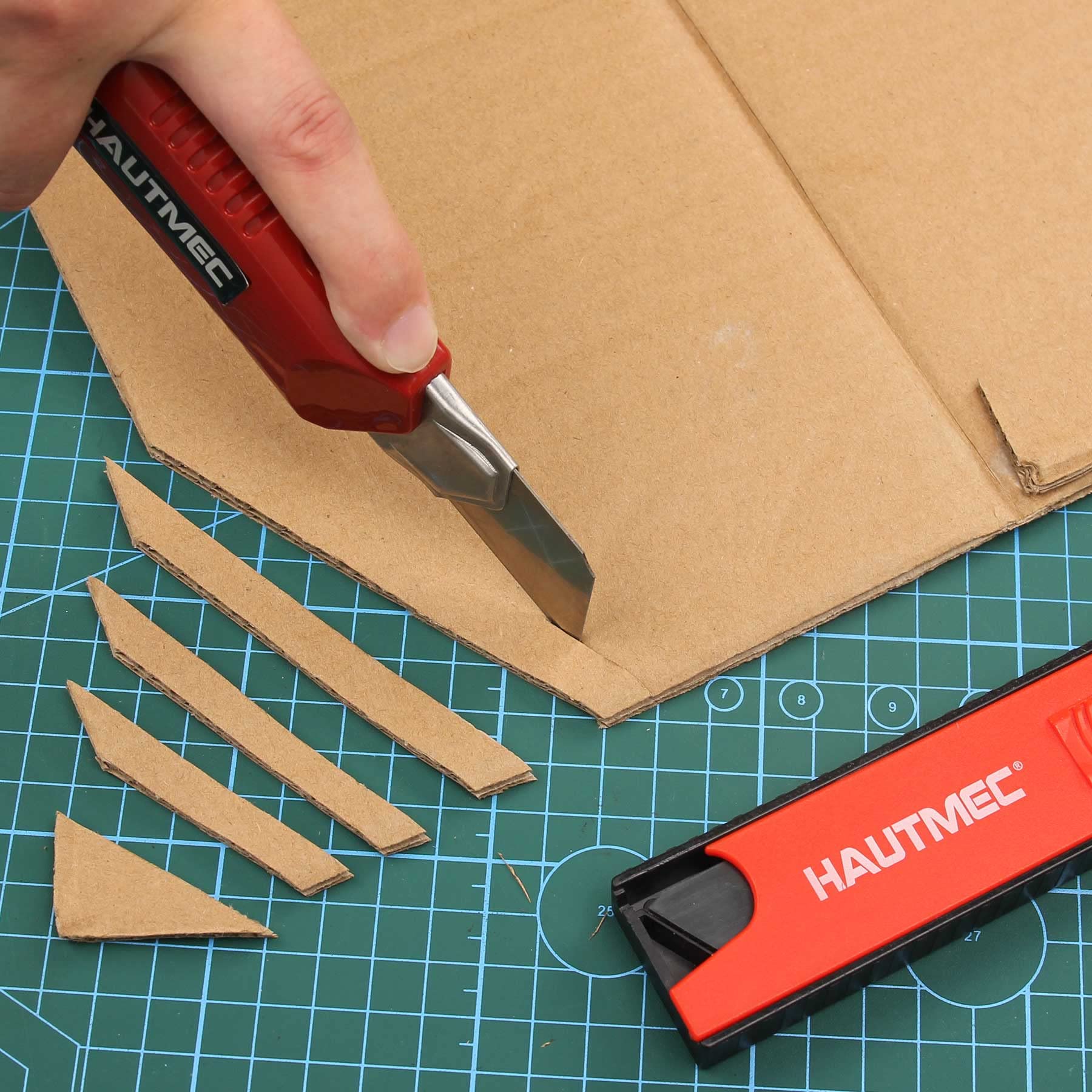 HAUTMEC 25mm Extra Heavy-Duty Utility Knife with 10pcs Blades Set, Snap-off Retractable Box Cutter, Auto-lock Mechanism, Sturdy Body HT0095-KN