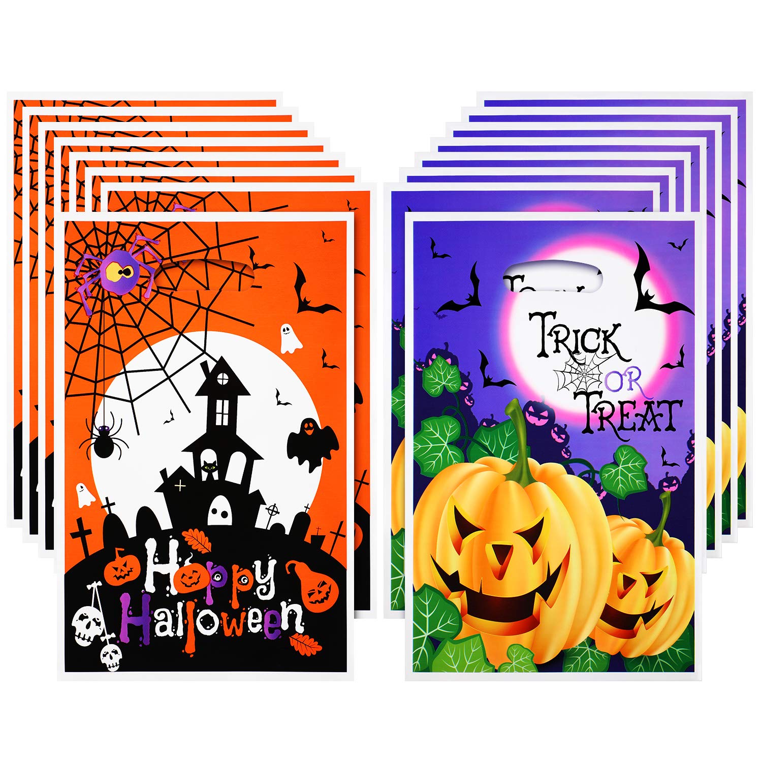 100 Pieces Halloween Plastic Bags Candy Gift Bags Trick or Treat Bags Jack O Lantern Pumpkin Treat Bags for Halloween Party Favor