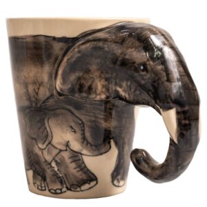 iyara craft 3d elephant coffee mug 11oz - handle is sculpted trunk, cute wildlife design, quality ceramic, microwave & dishwasher safe, ideal for tea & hot chocolate, 4.5" x 5"