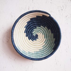 small african basket- rususa/rwanda basket/woven bowl/sisal & sweetgrass basket/blues, white