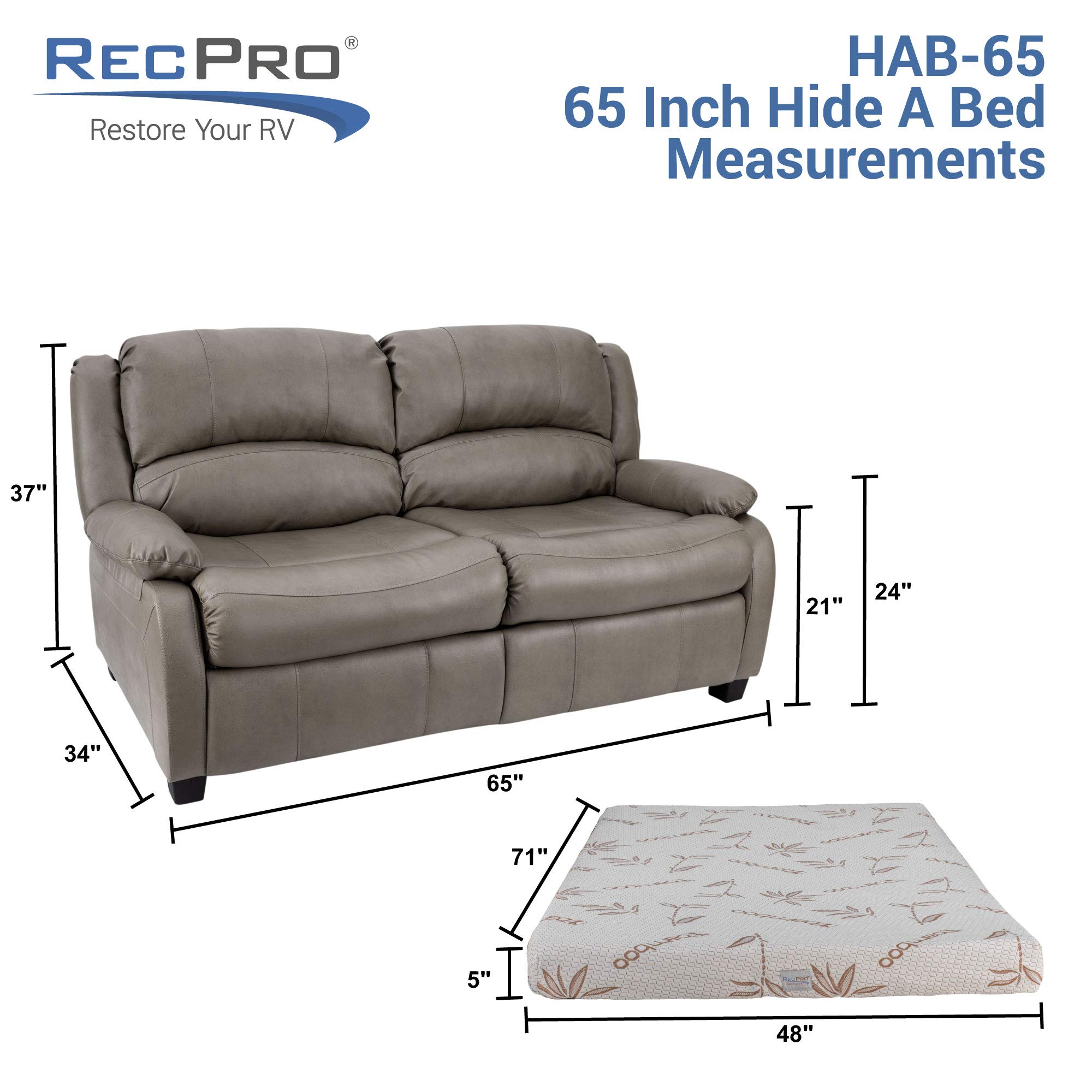 RecPro 65" RV Hide A Bed Loveseat | Cloth | Memory Foam Mattress | Pull Out Couch | Living Room Furniture (Oatmeal)