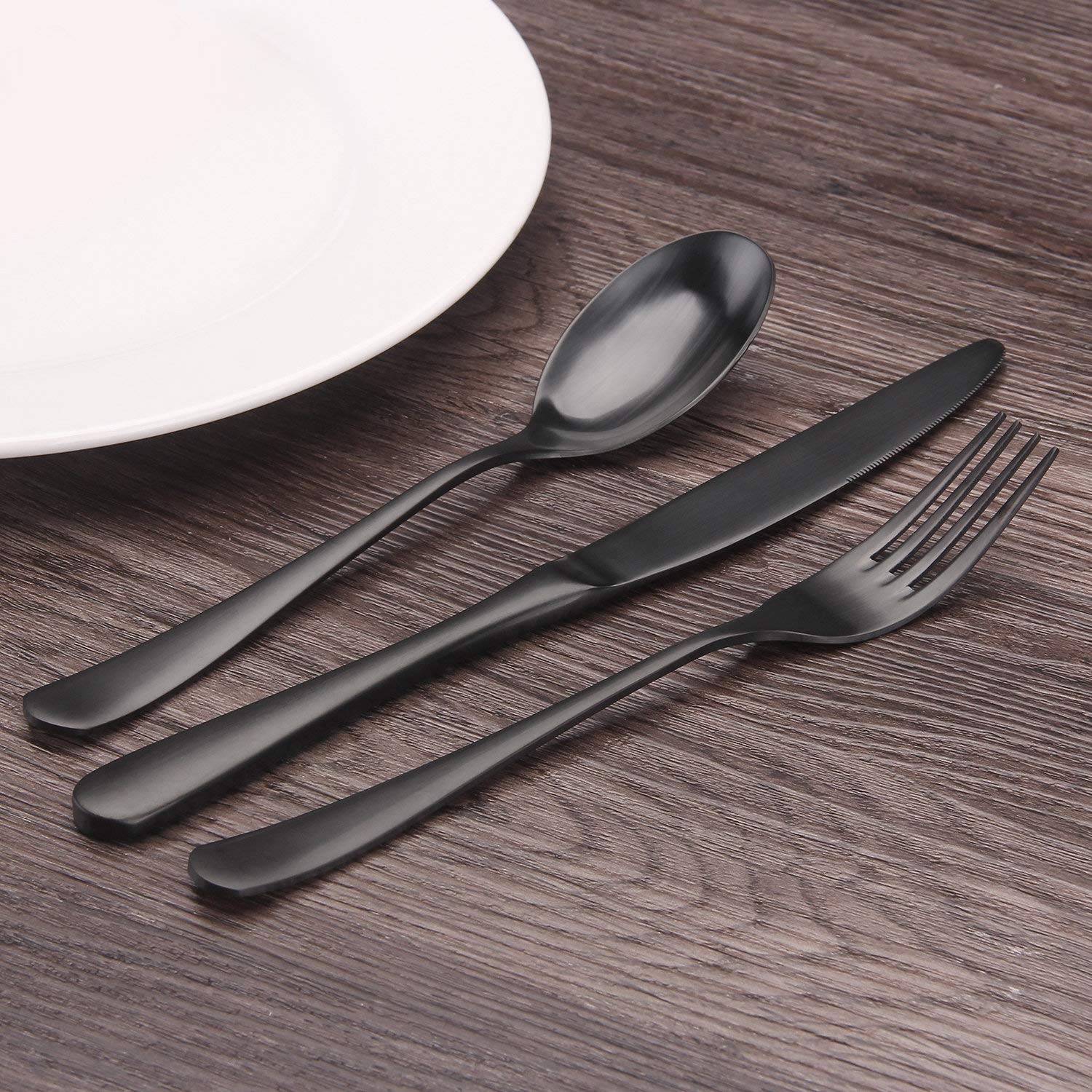 Matte Black Silverware Set, Bysta 20-Piece Stainless Steel Flatware Set, Kitchen Utensil Set Service for 4, Tableware Cutlery Set for Home and Restaurant, Satin Finish, Dishwasher Safe