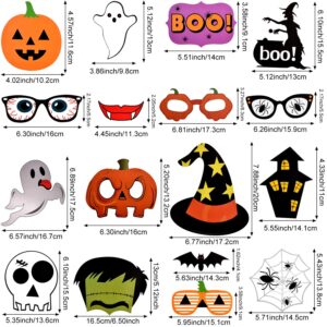 48 Pieces Halloween Photo Booth Props Kit Scary DIY Costumes Props with Wooden Sticks for Party Decorations