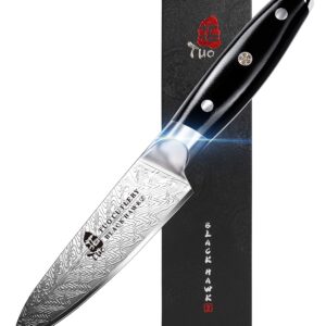 TUO Paring Knife - Peeling Knife Ultra Sharp 3.5-inch - Small Kitchen Knives High Carbon Stainless Steel - Kitchen Utility Knife with G10 Full Tang Handle - Black Hawk-S Knives Including Gift Box