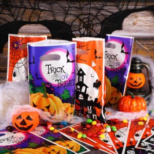 100 Pieces Halloween Plastic Bags Candy Gift Bags Trick or Treat Bags Jack O Lantern Pumpkin Treat Bags for Halloween Party Favor