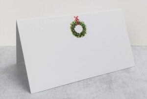 nancy nikko place cards with christmas wreath for weddings, showers, dinners, parties and special events table tent style, scored for easy folding. pkgs of 12/25 / 50 (25)