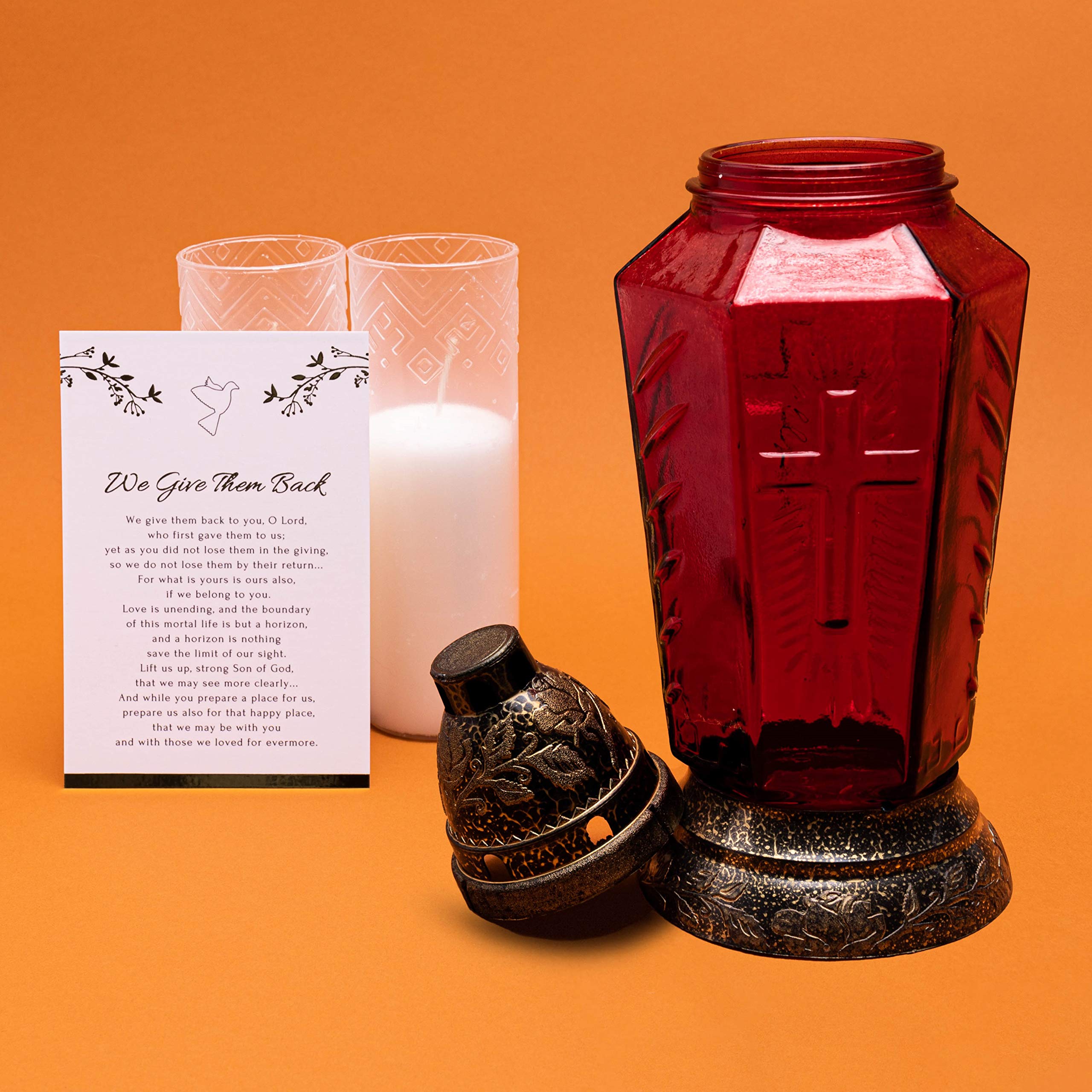 Taultic Lights Cemetery Memorial Candle | Heat Resistant Plastic Top and Base | Remembrance Decorations for Grave | Red Glass Lantern Eternal Candle Holder for Loss of Loved One | Outdoor and Indoor