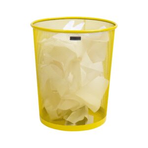 mind reader mesh trash can, 16.65l (4.4 gal), waste paper basket, round, office, metal mesh, 11.5" l x 11.5" w x 13.75" h, yellow