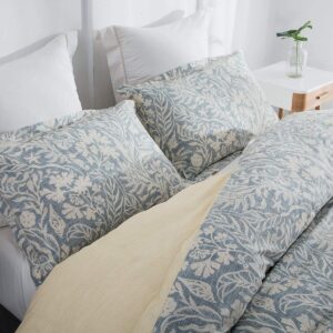 SLEEPBELLA Duvet Cover Queen Size, 600 Thread Count Cotton Beige & Bluish Grey Printed with Luxurious Leaves Pattern Reversible Botanical Comforter Cover Sets, Bedding Set 3Pcs (Queen, Beige Paisley)