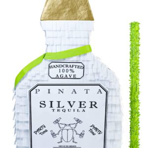 White Tequila Bottle Piñata with Stick - 17.5" x 10.5" x 3.5" Perfect for Party Decorations, Photo Prop, Birthday, Funny Anniversary, 21 birthday - Fits candy/favors