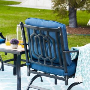 Top Space Bistro Table Set Patio Conversation Set Bar Stools,Metal Outdoor Furniture with 2 Chairs and 1 Coffee Table (Blue)