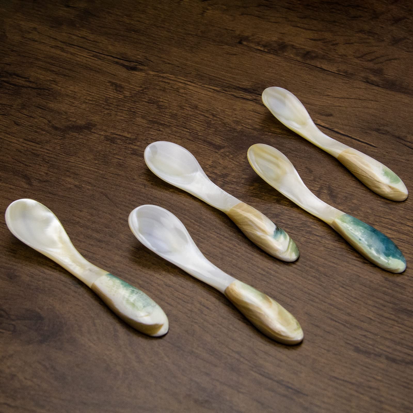 DUEBEL Mother of Pearl Caviar Spoons, 4' Luxury Handmade Spoons for Caviar/Shrimp/Egg/Icecream Serving (5pcs)