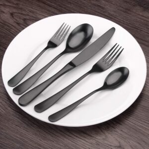 Matte Black Silverware Set, Bysta 20-Piece Stainless Steel Flatware Set, Kitchen Utensil Set Service for 4, Tableware Cutlery Set for Home and Restaurant, Satin Finish, Dishwasher Safe