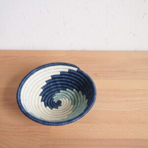 Small African Basket- Rususa/Rwanda Basket/Woven Bowl/Sisal & Sweetgrass Basket/Blues, White