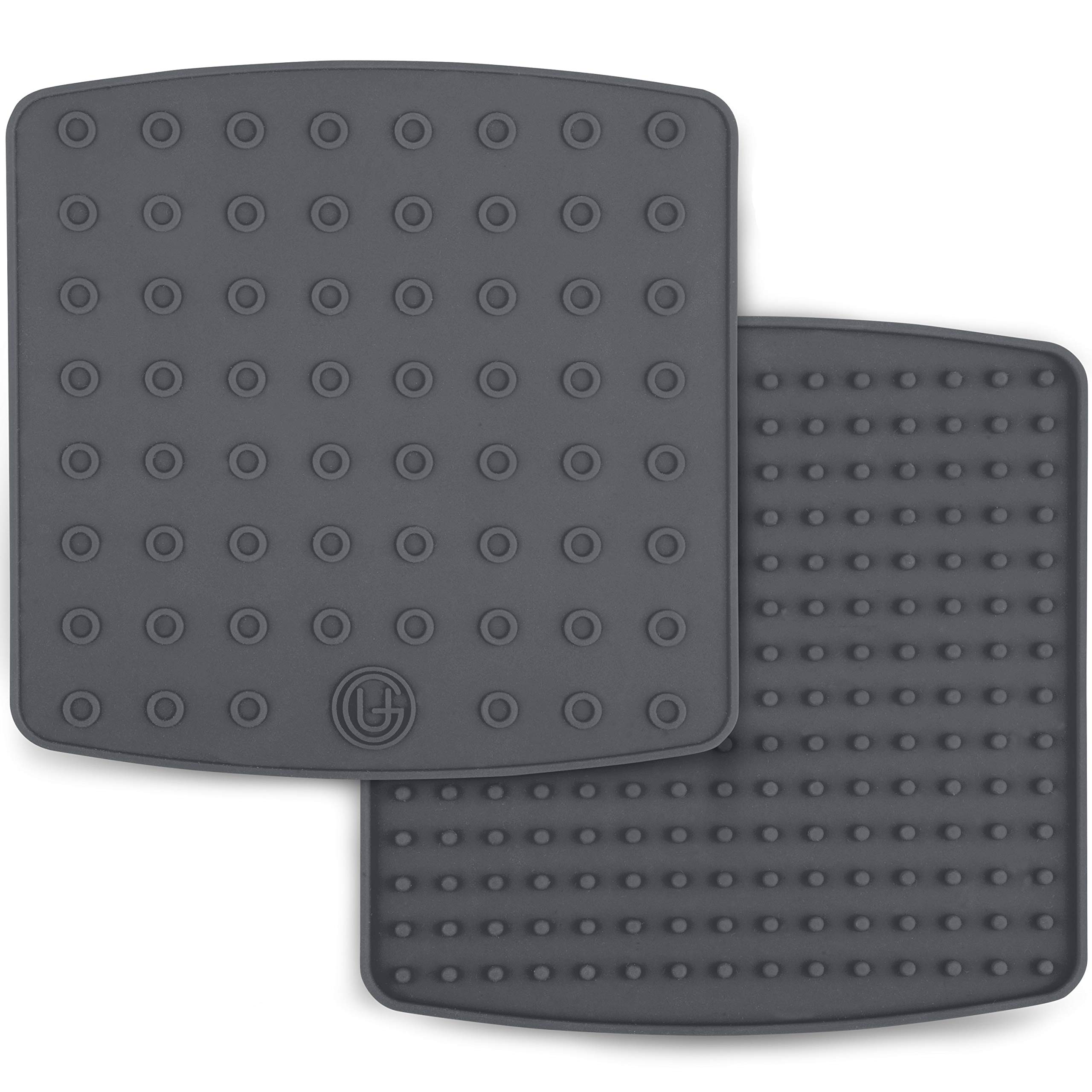 Premium Silicone Pot Holder for Pots/Pans | Multipurpose Trivets | Hot Pad, Spoon Rest, Coaster and More | 2 Pads | Featuring Heat Resistant Core Tech | UpGood Pro Series (Cool Kitchen Tools, Grey)