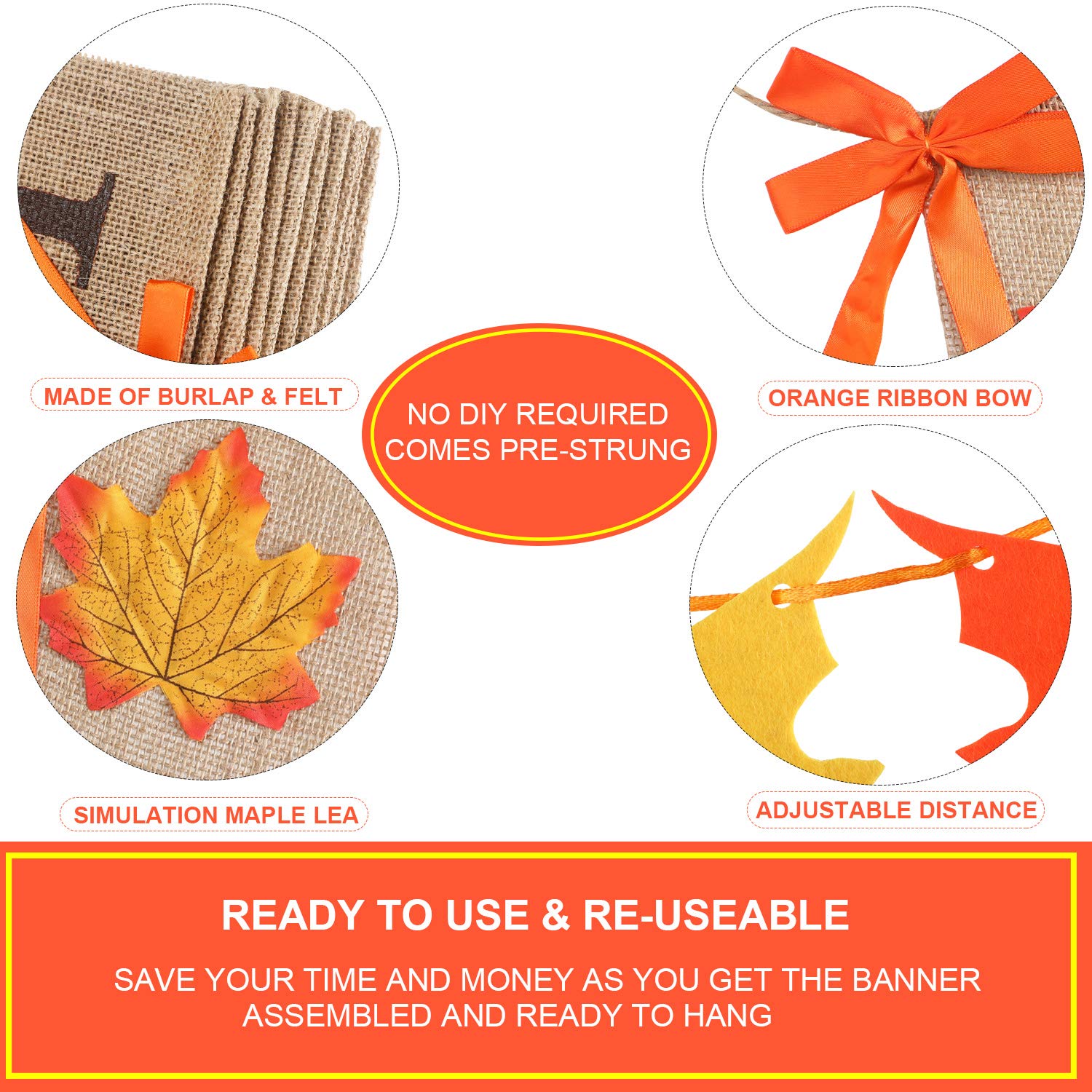 3 Pieces Happy Fall Banner Thankful Banner Give Thanks Banner and Felt Fall Leaves Garland Banner for Fall Thanksgiving Decoration (Style Set 1)