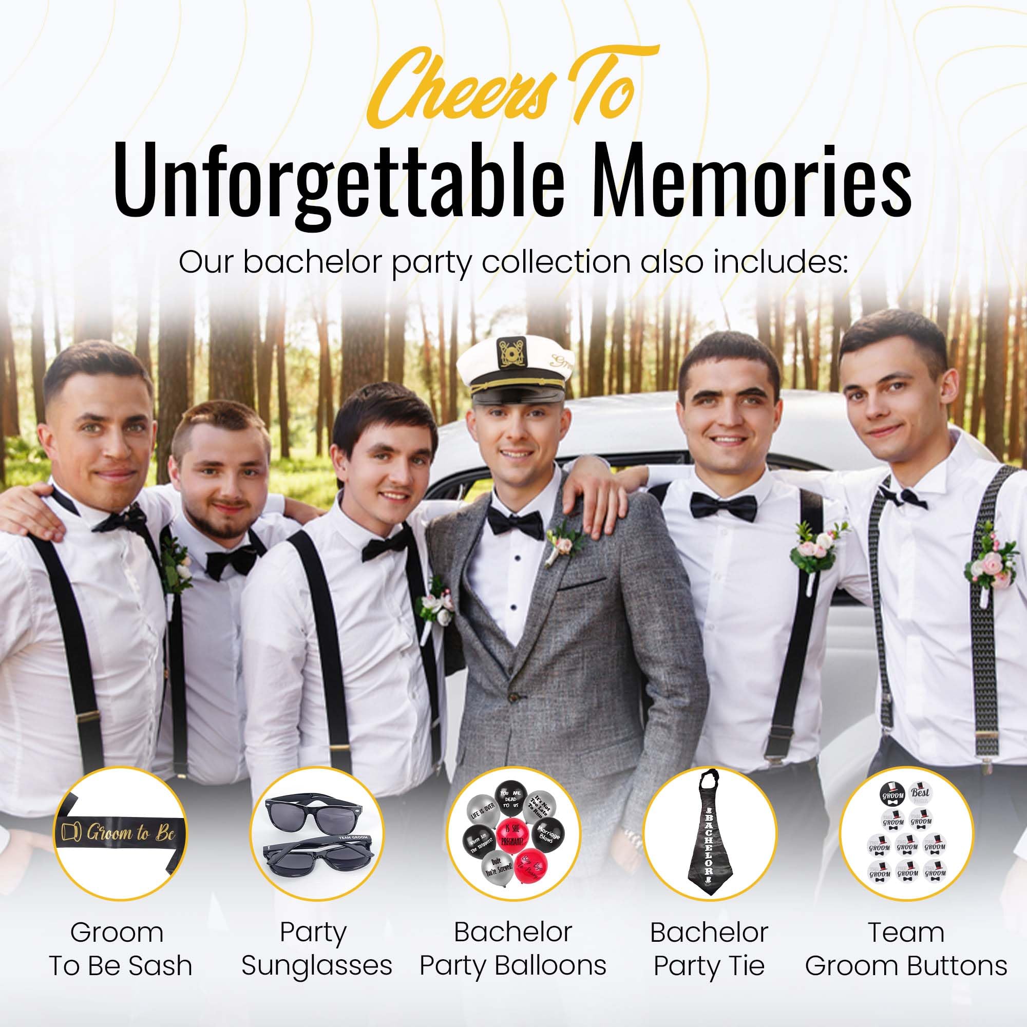 Groom Wedding Party Sash Bundle, Groom (x1), Best Man (x1), Groomsman (x3) Bachelor Bridal Shower Supplies Decorations Favors Gifts Black Sashes White Letters Kit Accessories Decor - Set of 5