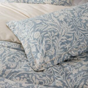 SLEEPBELLA Duvet Cover Queen Size, 600 Thread Count Cotton Beige & Bluish Grey Printed with Luxurious Leaves Pattern Reversible Botanical Comforter Cover Sets, Bedding Set 3Pcs (Queen, Beige Paisley)