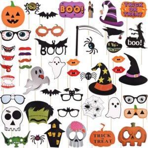 48 pieces halloween photo booth props kit scary diy costumes props with wooden sticks for party decorations