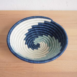 Small African Basket- Rususa/Rwanda Basket/Woven Bowl/Sisal & Sweetgrass Basket/Blues, White