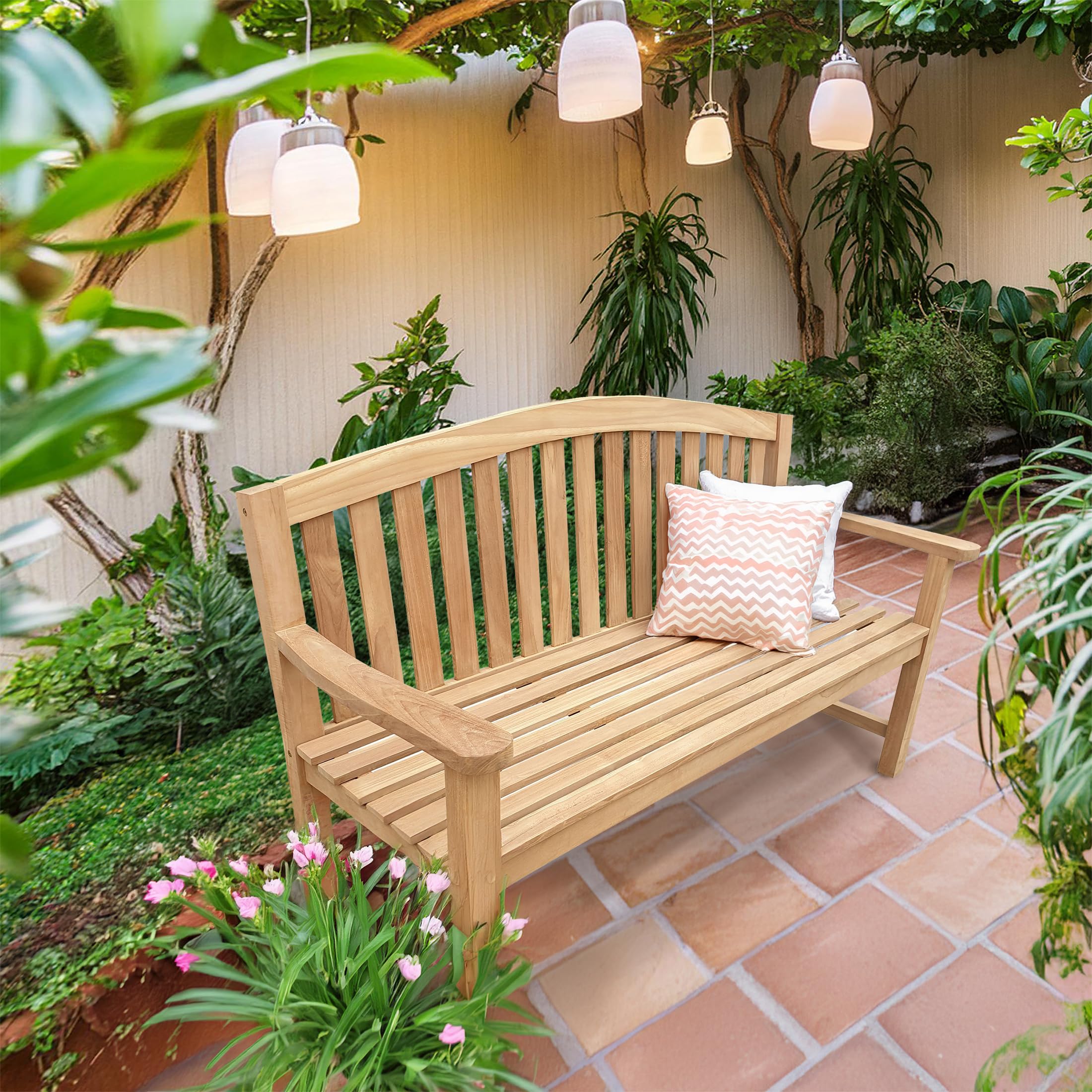 Seven Seas Teak San Jose Teak Outdoor Patio Bench, 5 Foot Made from Solid Teak Wood